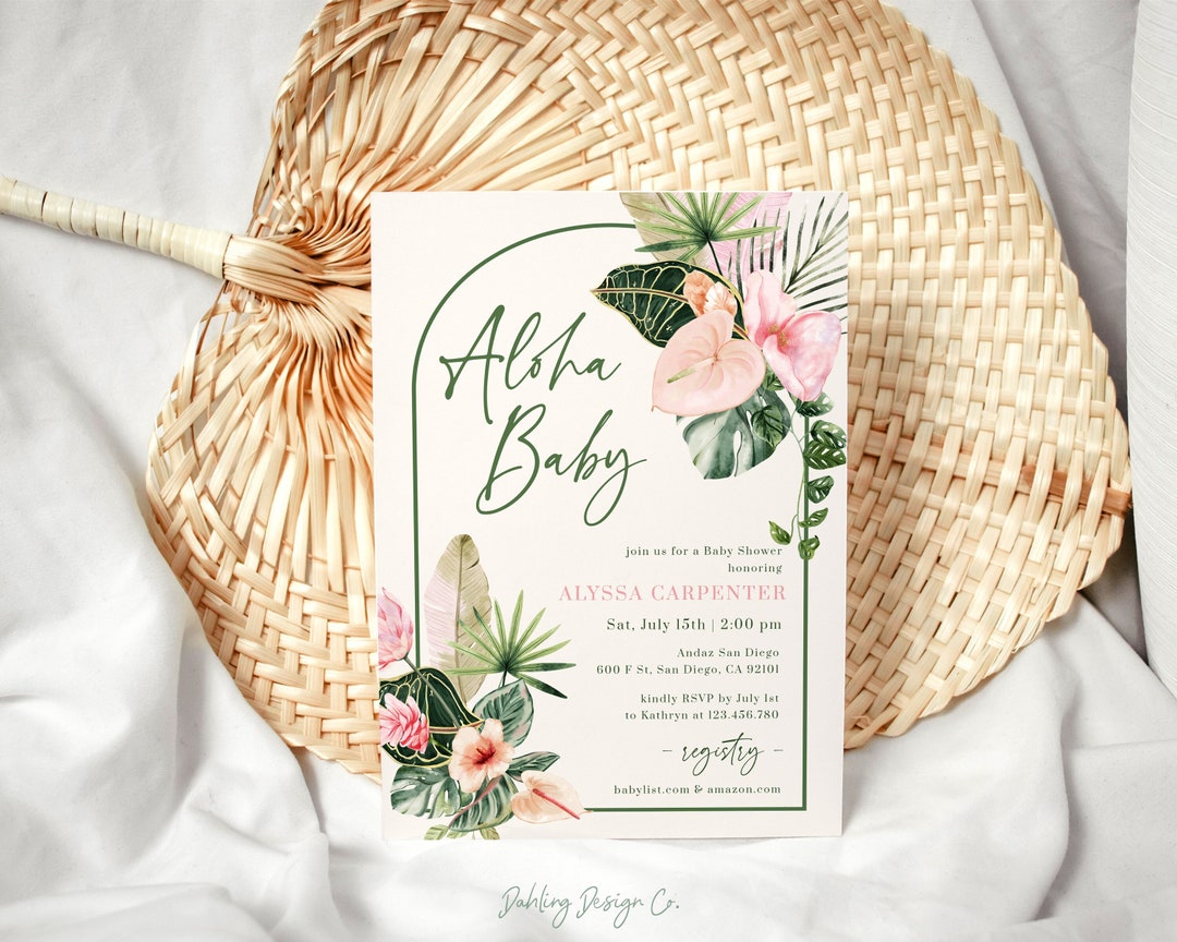 Aloha Baby Shower Invitation, Tropical Baby Shower Invite, Pink and ...