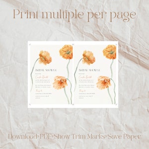 Poppy Invitation Template for Bridal Shower, Editable Poppies Invite ...