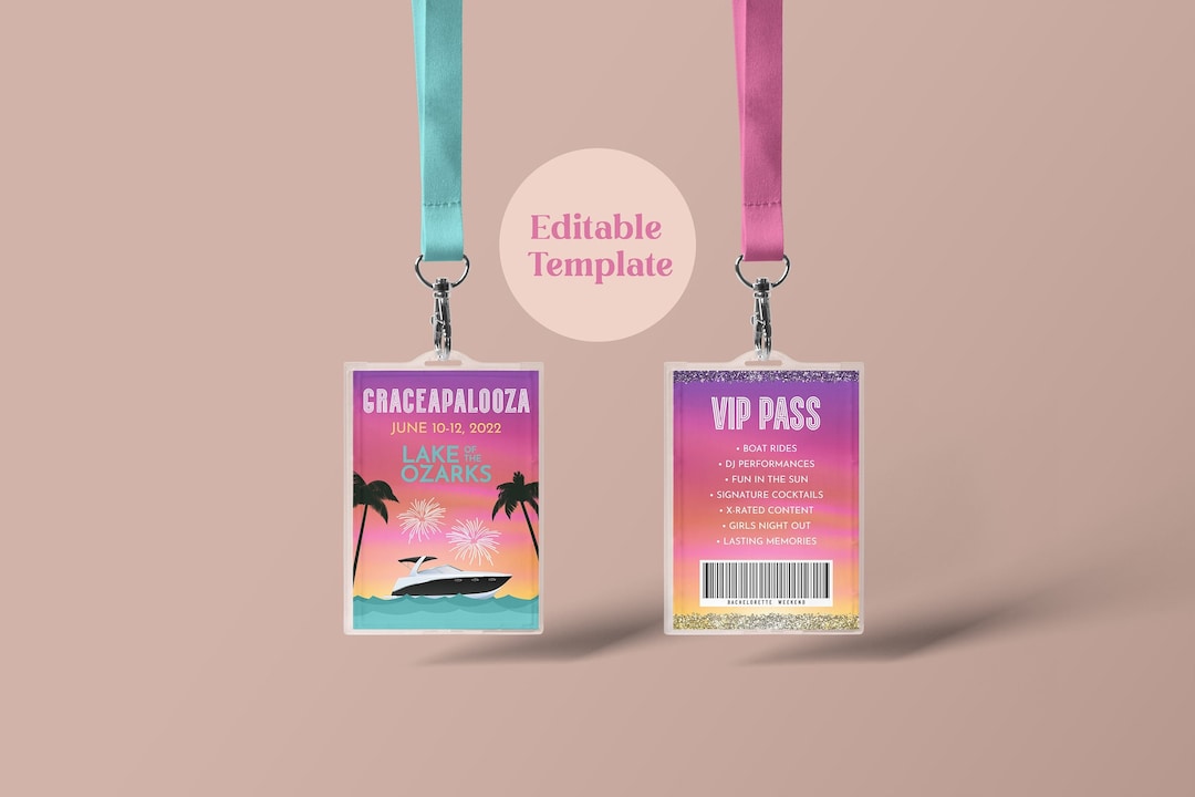 Tropical Bachelorette VIP Pass Template, Boat VIP Pass, Miami ...
