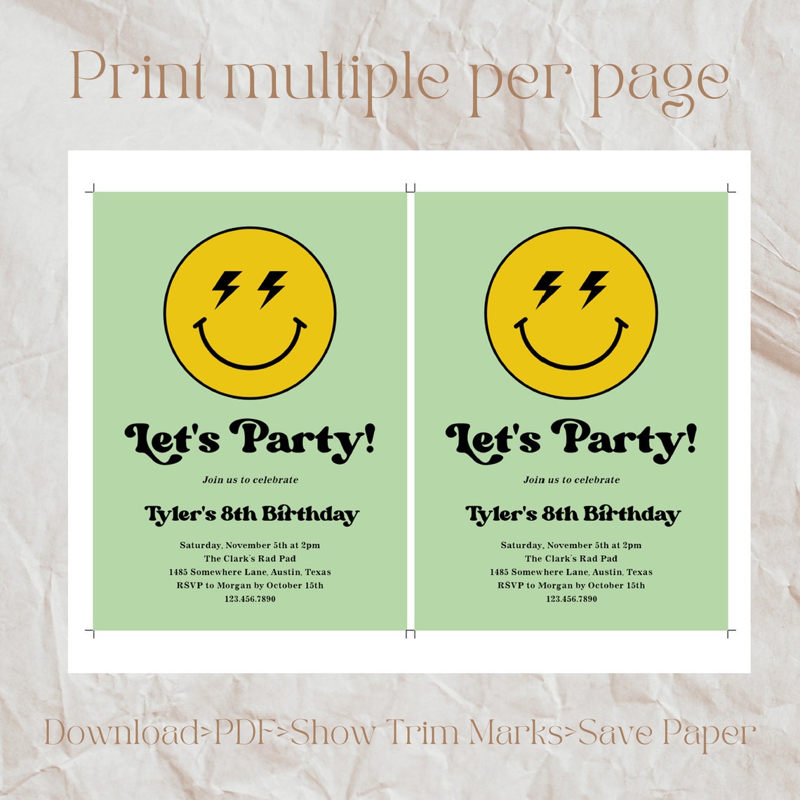 Retro Smiley Face Birthday Invitation Template for Boy - Etsy