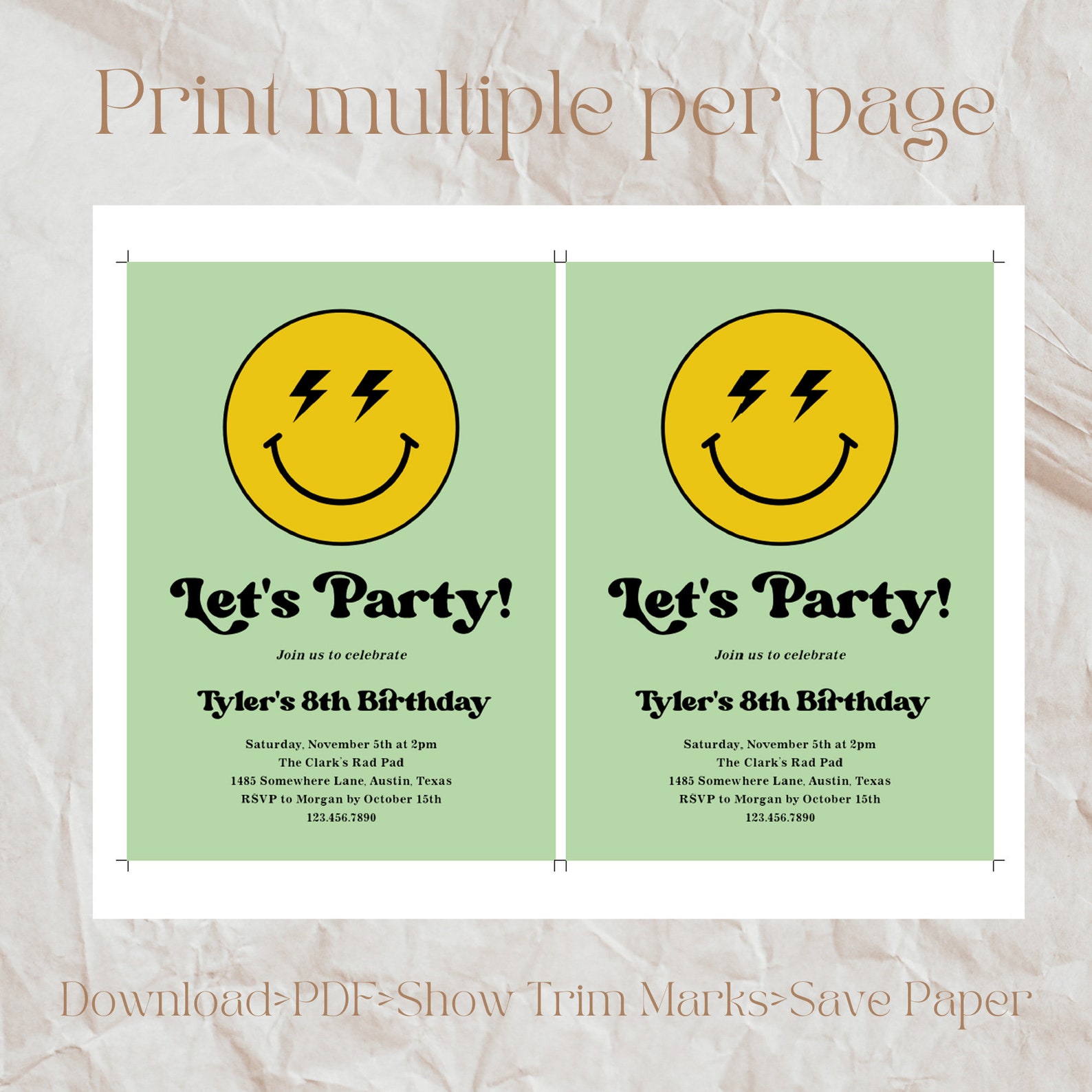 Retro Smiley Face Birthday Invitation Template for Boy - Etsy