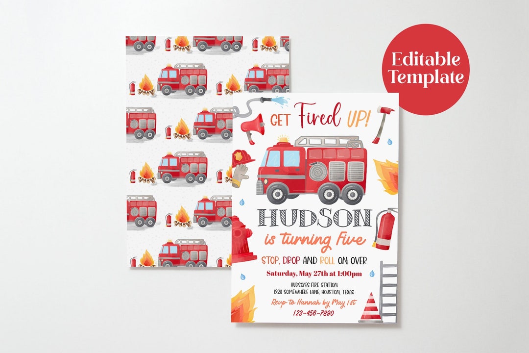Firetruck Birthday Invitation Template for Boy Birthday Party ...