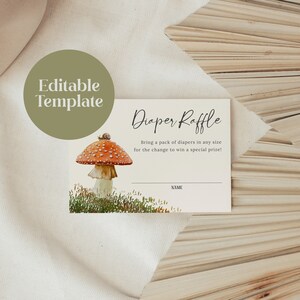 Mushroom Diaper Raffle Insert Card: Forest Baby Shower (printable 5x3.5 ...