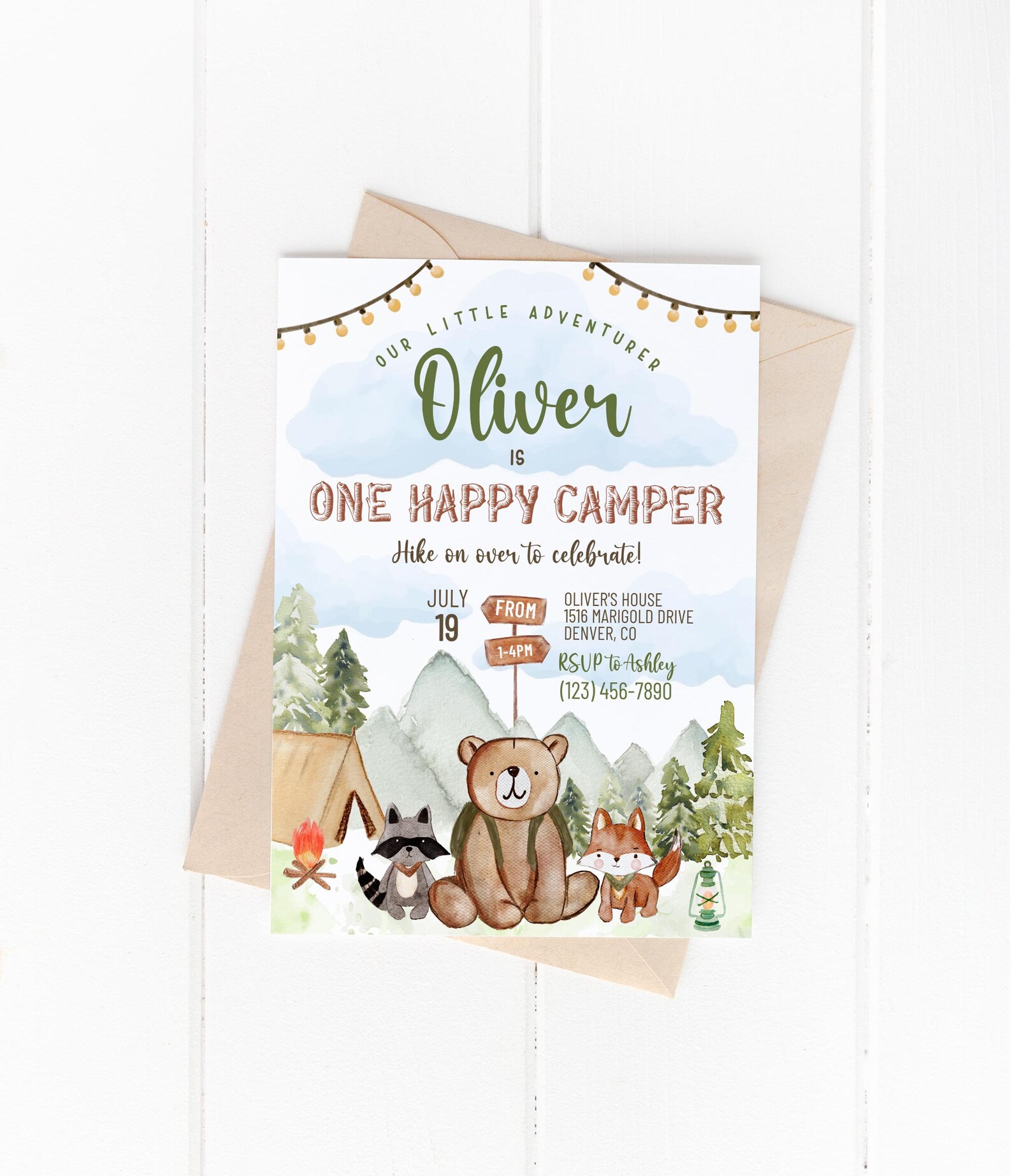 One Happy Camper Birthday Invitation Template, Camping 1st Birthday ...