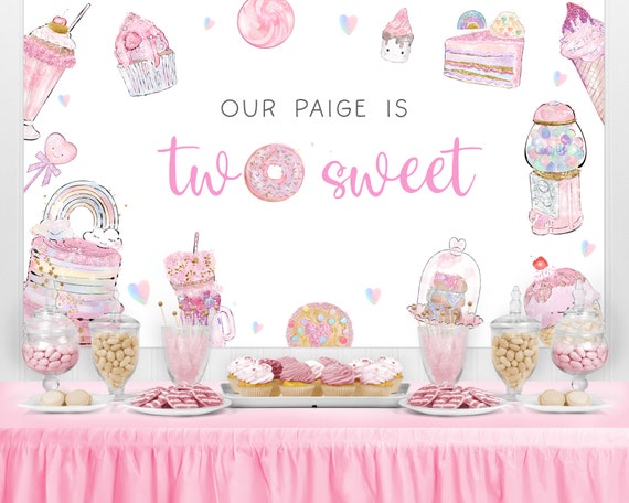 Two Sweet Birthday Backdrop Banner Template Dessert Table - Etsy