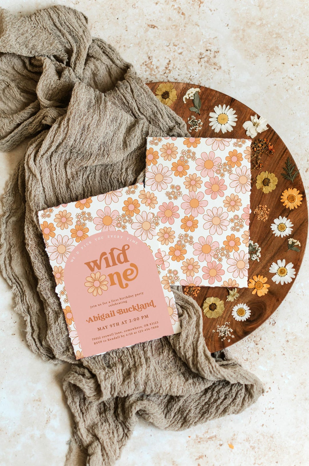 Retro Daisy Birthday Invitation Template: Wild One First Birthday ...