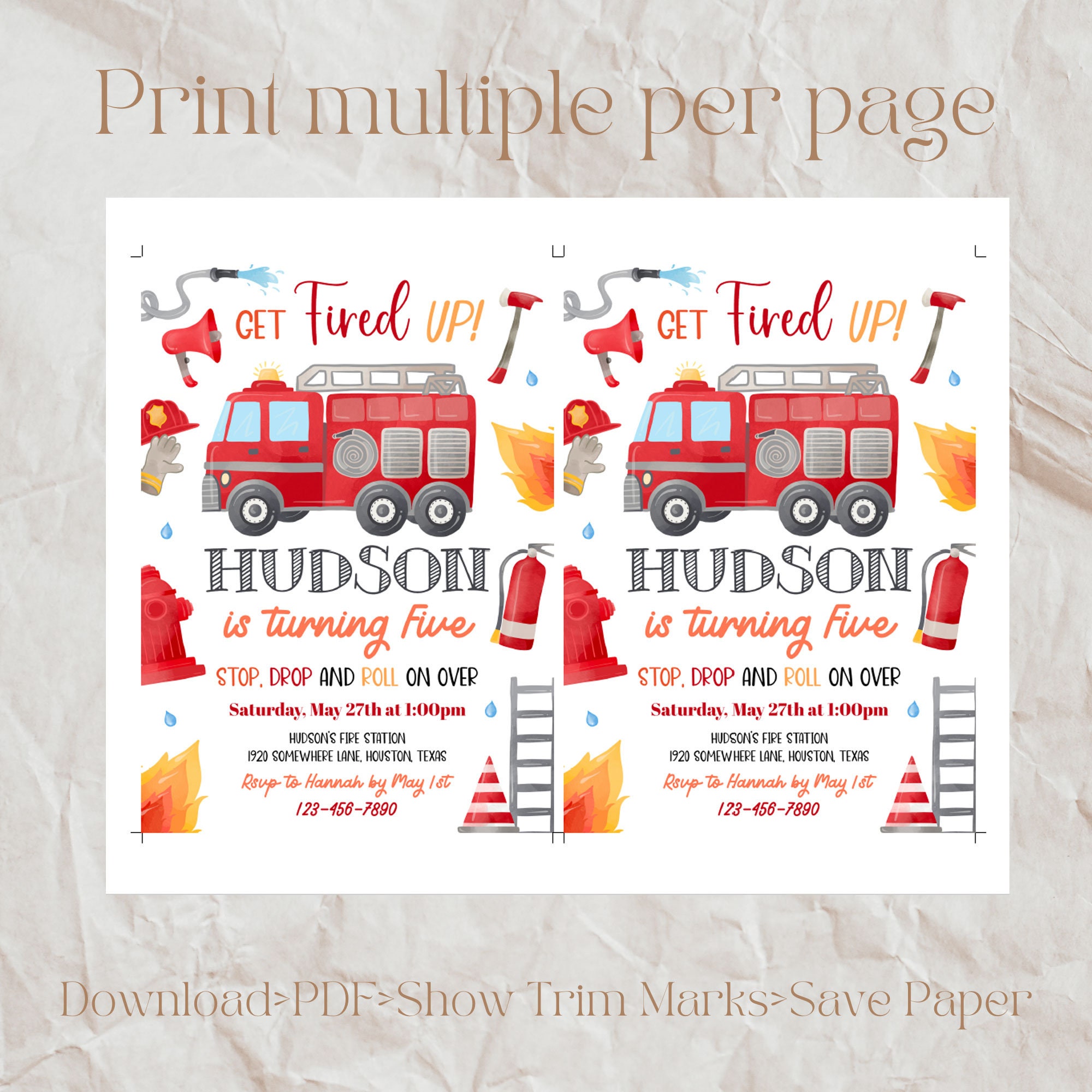 Firetruck Birthday Invitation Template for Boy Birthday Party ...