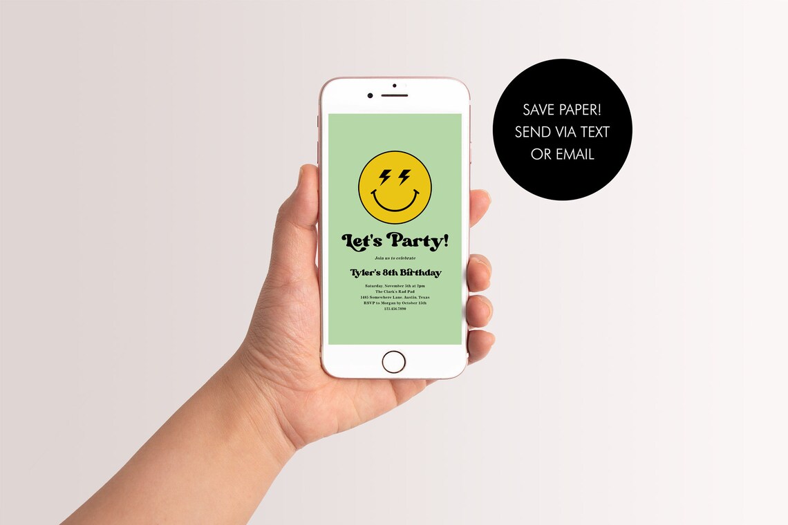 Retro Smiley Face Birthday Invitation Template for Boy - Etsy