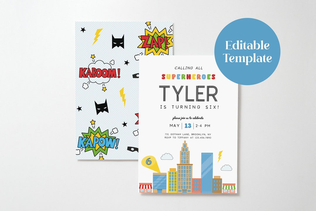 Superhero Birthday Invitation Template, Superhero Party Invite, Comic ...