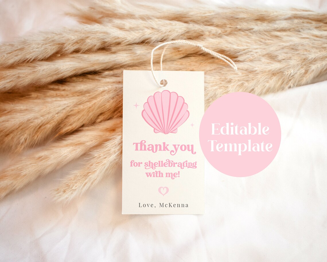 Mermaid Favor Tag Template: Thank You Clam Shell Tag (digital Download ...