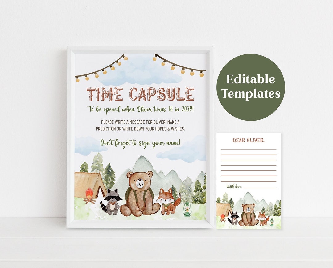 Happy Camper Time Capsule Templates, Woodland Animals Time Capsule, 1st ...