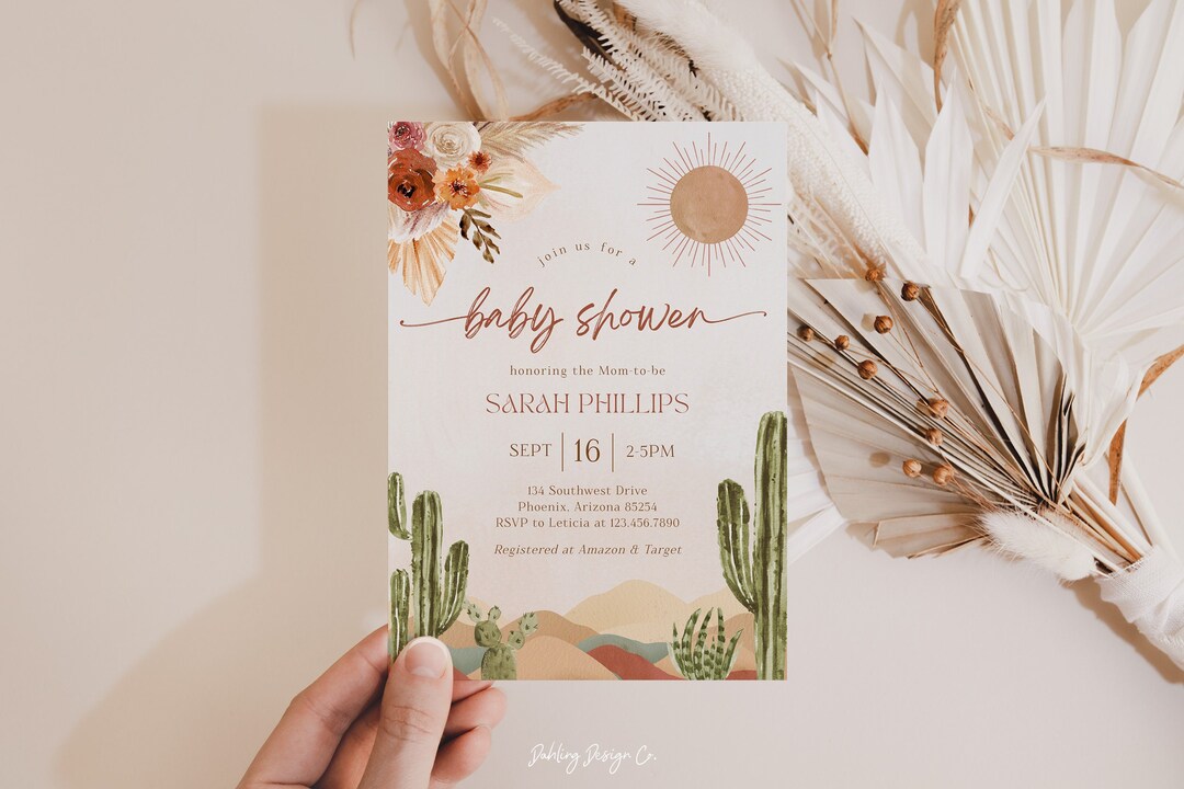 Boho Cactus Baby Shower Invitation: Desert Fiesta Theme (digital ...