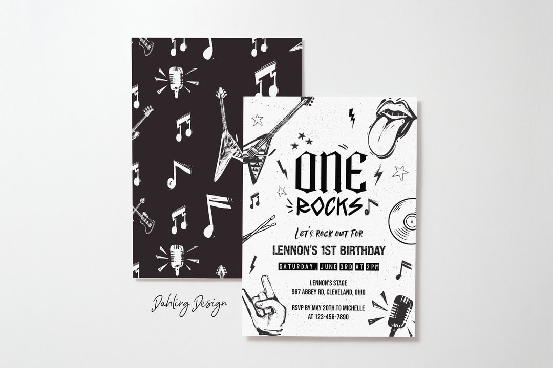 One Rocks 1st Birthday Invitation: Rock and Roll Theme (editable ...