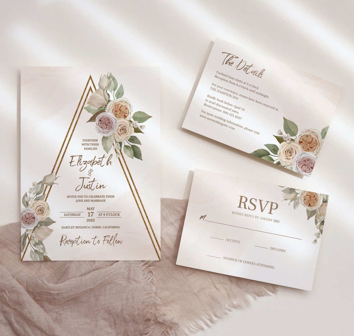 Triangle Wedding Invitation Set Template Boho Blush Wedding - Etsy