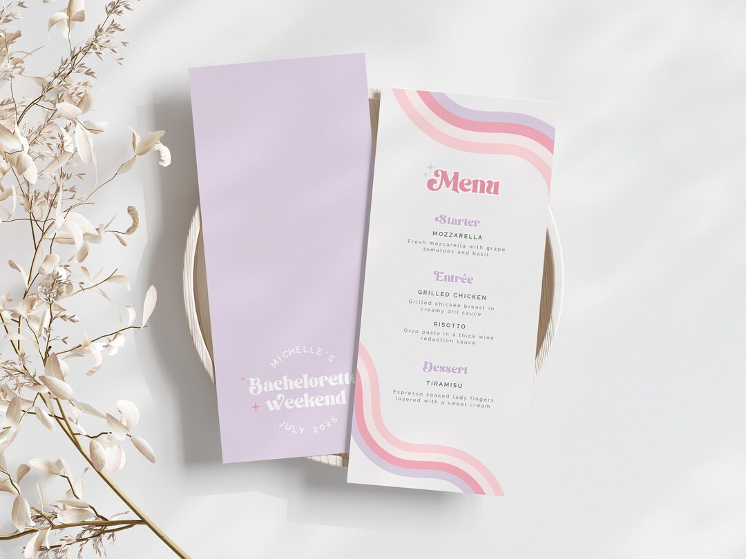 Retro Menu Template, 70s Dinner Menu Template, Menu for Wedding, Bridal ...