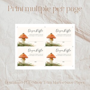 Mushroom Diaper Raffle Insert Card: Forest Baby Shower (printable 5x3.5 ...
