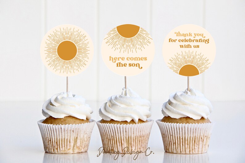 Editable Retro Sun Cupcake Toppers Template Sun Sticker - Etsy