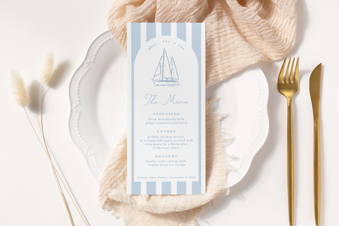 Nautical Menu for Baby Shower, Coastal Menu Template, Nautical Bridal ...