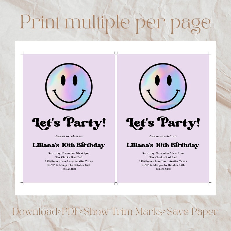 Smiley Face Birthday Invitation Template for Girl Birthday - Etsy
