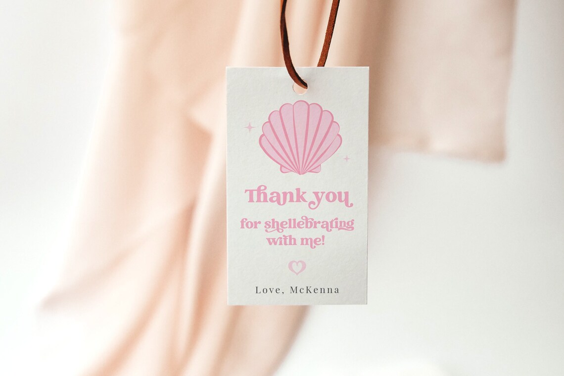Mermaid Favor Tag Template: Thank You Clam Shell Tag (digital Download ...