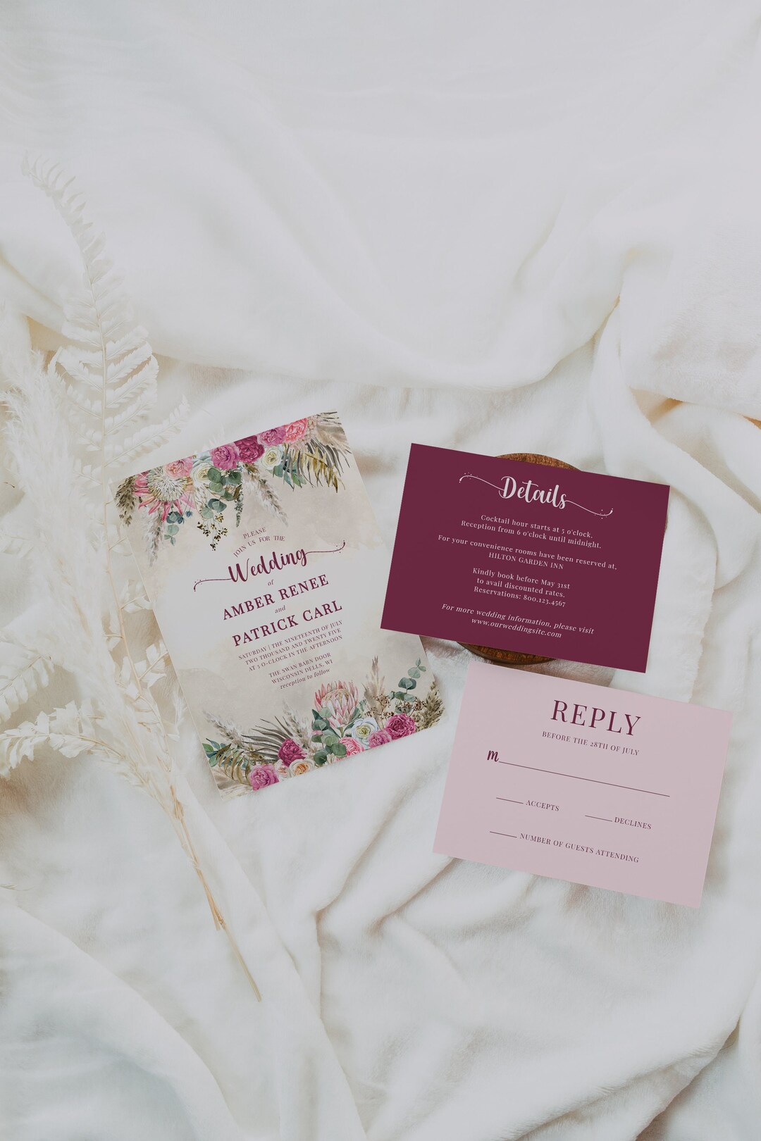 Berry Floral Wedding Invitation Suite Template, Berry Tones Wedding ...