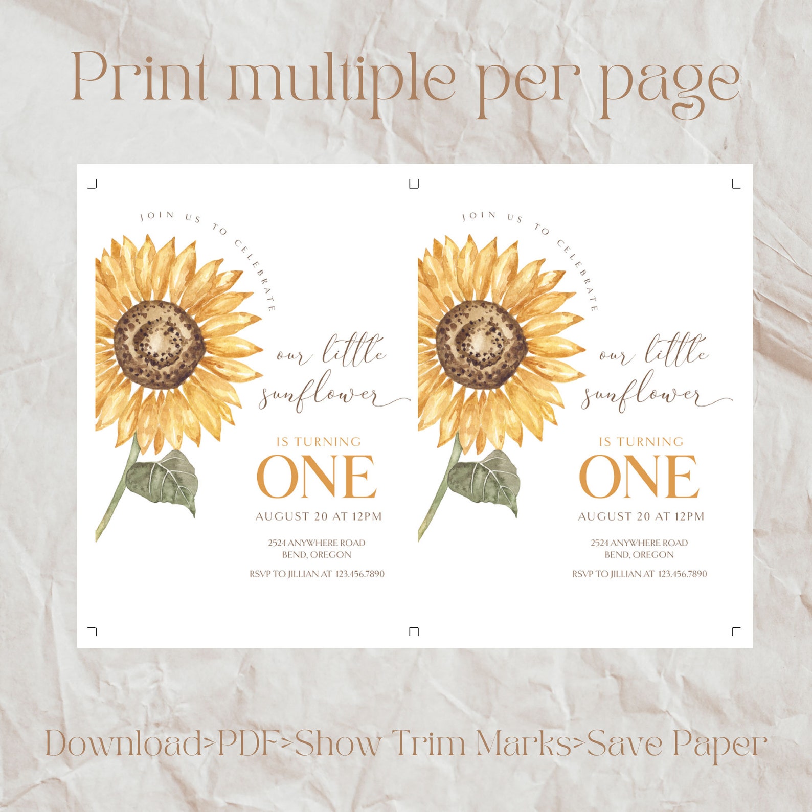 Editable Sunflower Birthday Invitation Template Sunflower 1st - Etsy