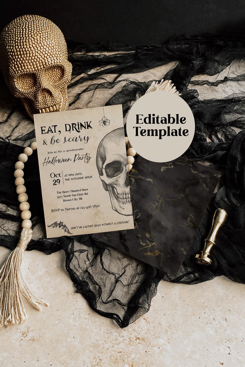 Vintage Skull Halloween Party Invitation Template (editable Evite) - Etsy
