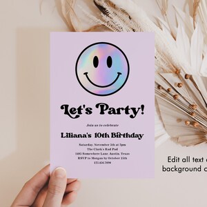Iridescent Smiley Face Birthday Invitation: Retro Party Template ...