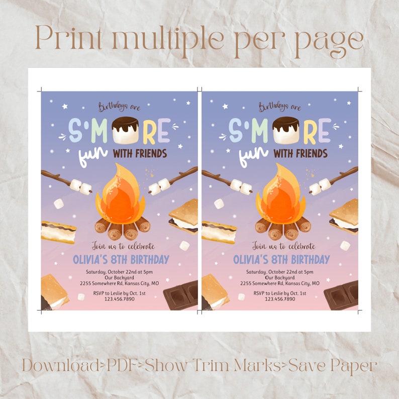 Smore's Birthday Invitation Template for Bonfire Birthday Party ...