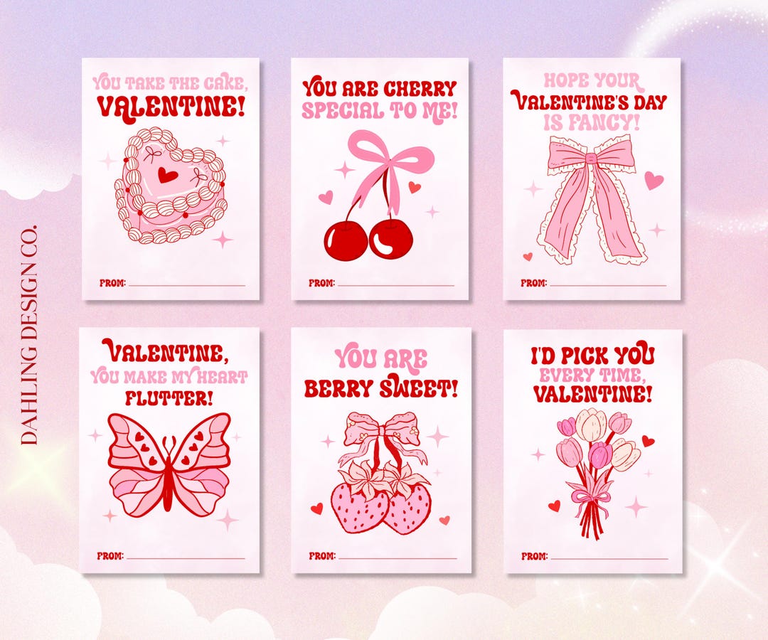 Coquette Valentine's Day Cards: Pink Bow Printable (PDF) - Etsy