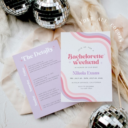 Editable Disco Bachelorette Party Template Invitation and - Etsy UK