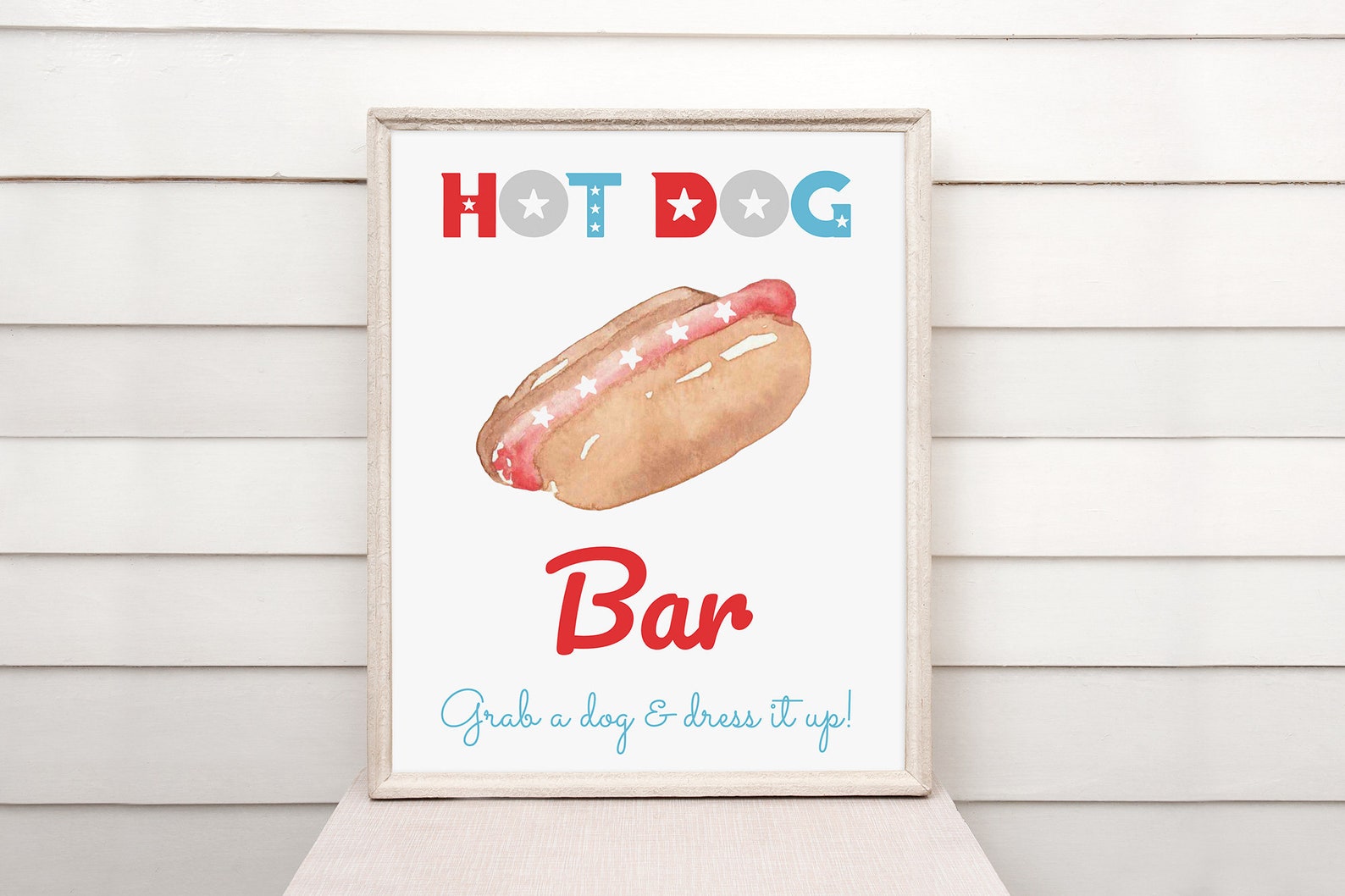 Patriotic Hot Dog Bar Sign, Red White Blue, 4th of July (digital ...