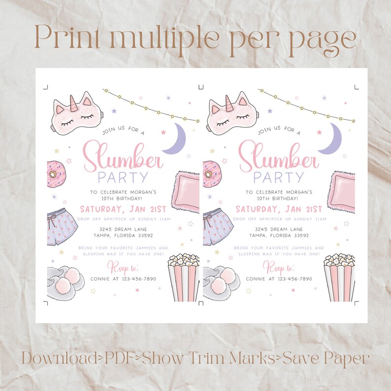 Slumber Party Birthday Invitation Template Sleepover Invite - Etsy