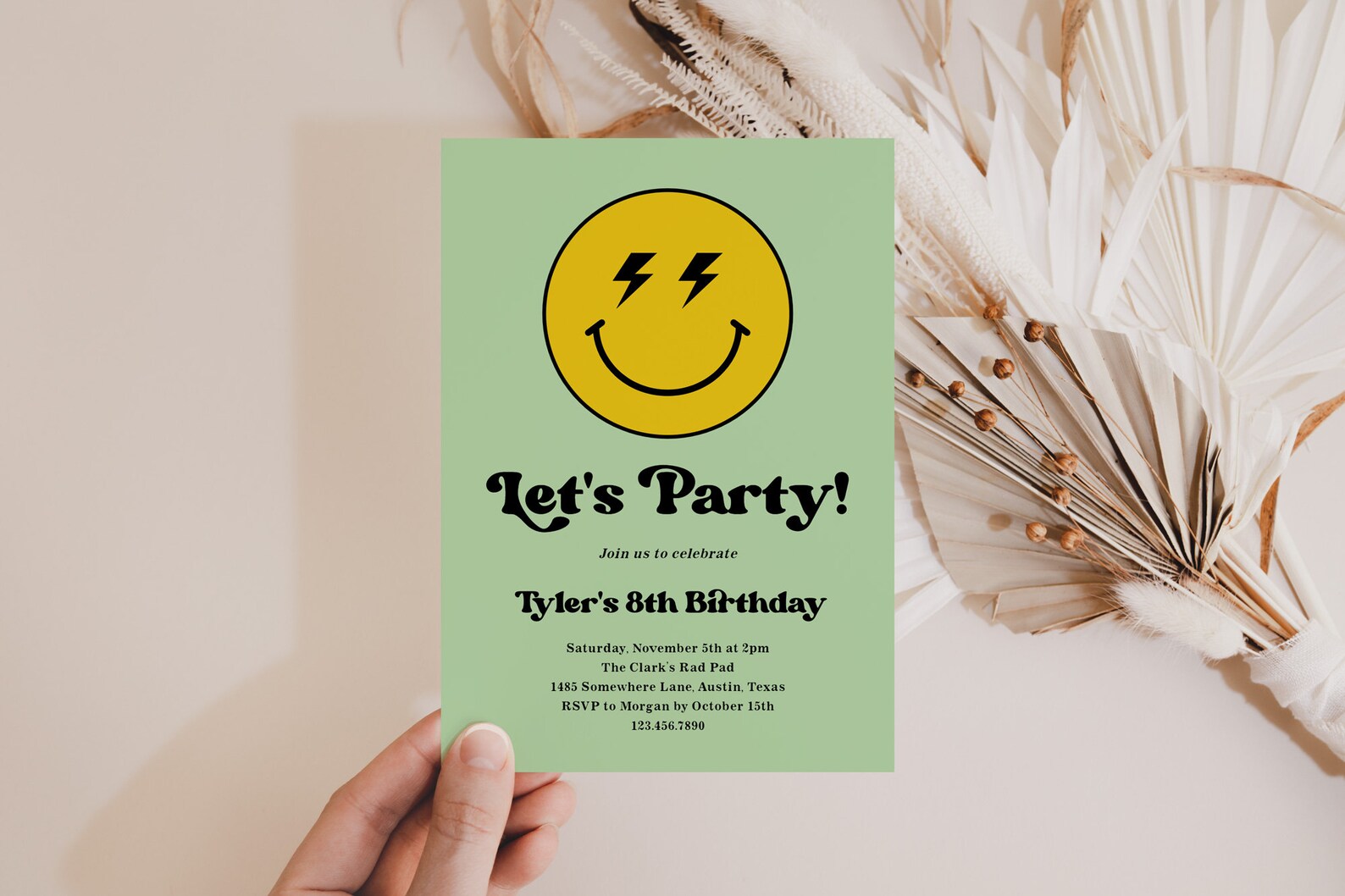 Retro Smiley Face Birthday Invitation Template for Boy - Etsy