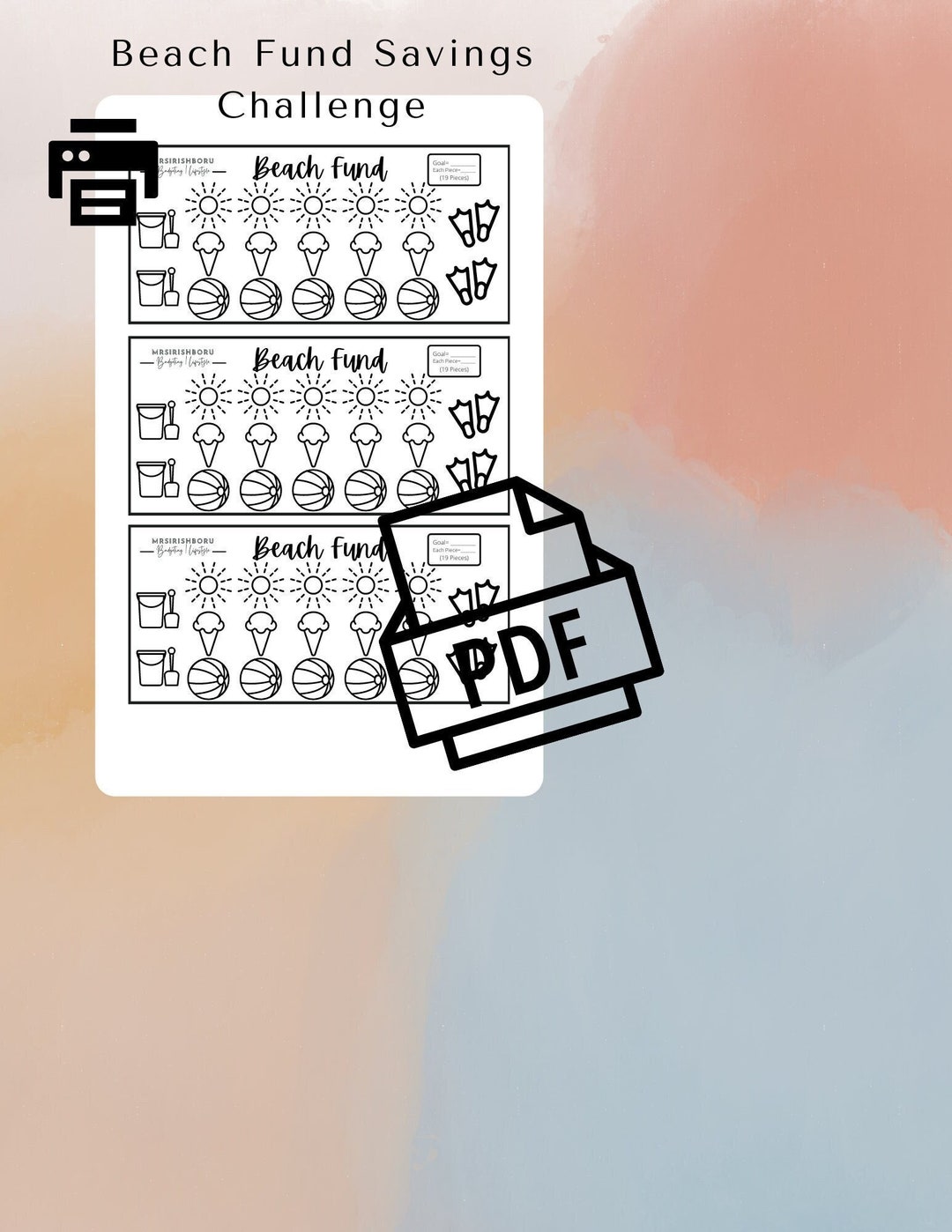 Digital Beach Fund Savings Challenge Tracker - Etsy