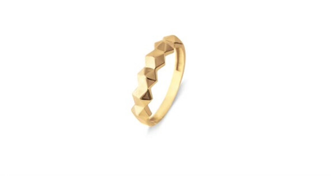 14k Solid Gold, Pyramid Ring, Edgy Ring, Bold Ring, Statement Ring ...