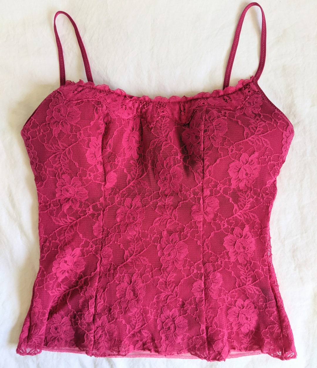 Vintage Y2K Small Lace Hot Pink Camisole Mesh Sheer Coquette Bustier ...