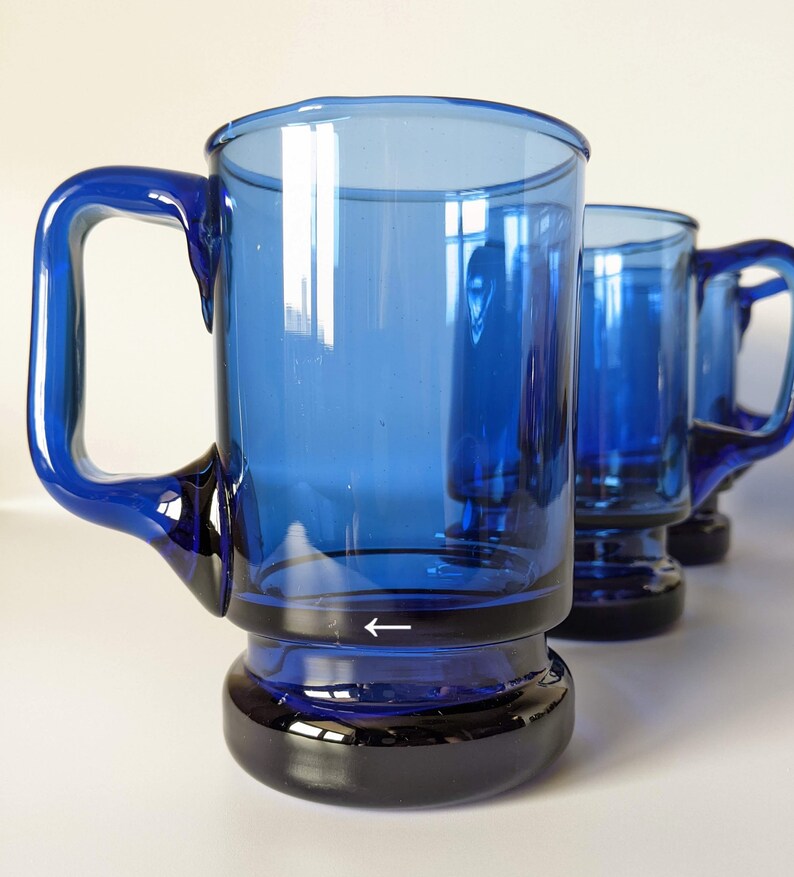 Set of 3 Vintage Large Cobalt Blue Glass Pedestal Mugs - Etsy