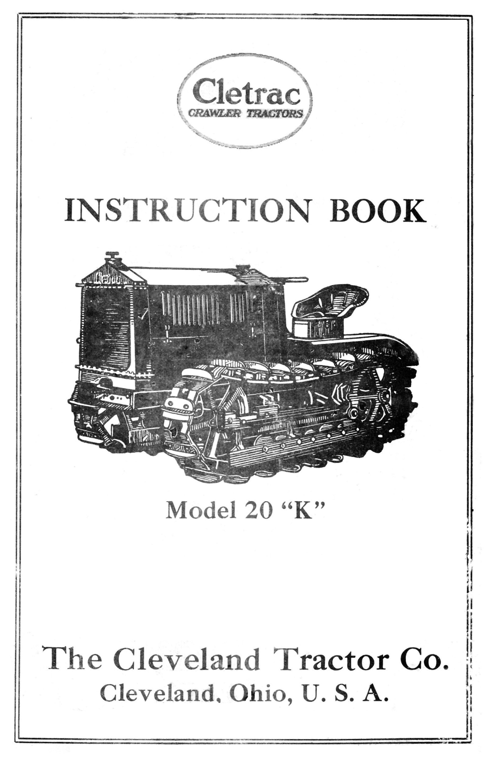 Cletrac Crawler Tractor Model 20 "k" Instruction Book - Etsy