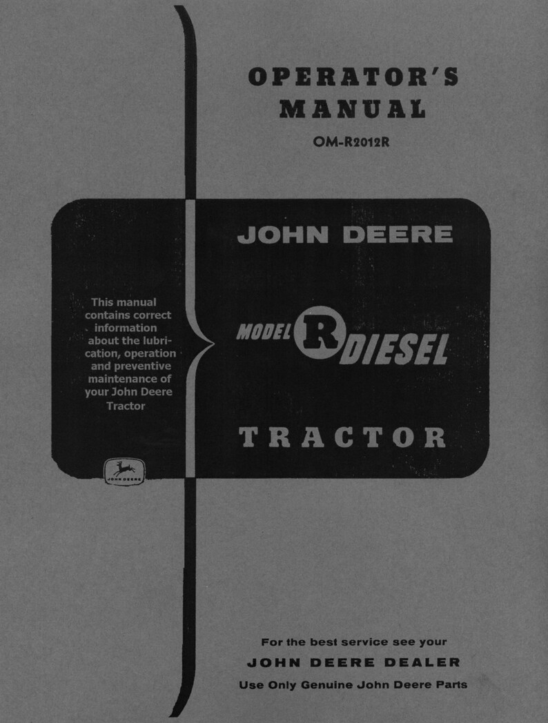John Deere Model R Diesel Operator's Manual - Etsy