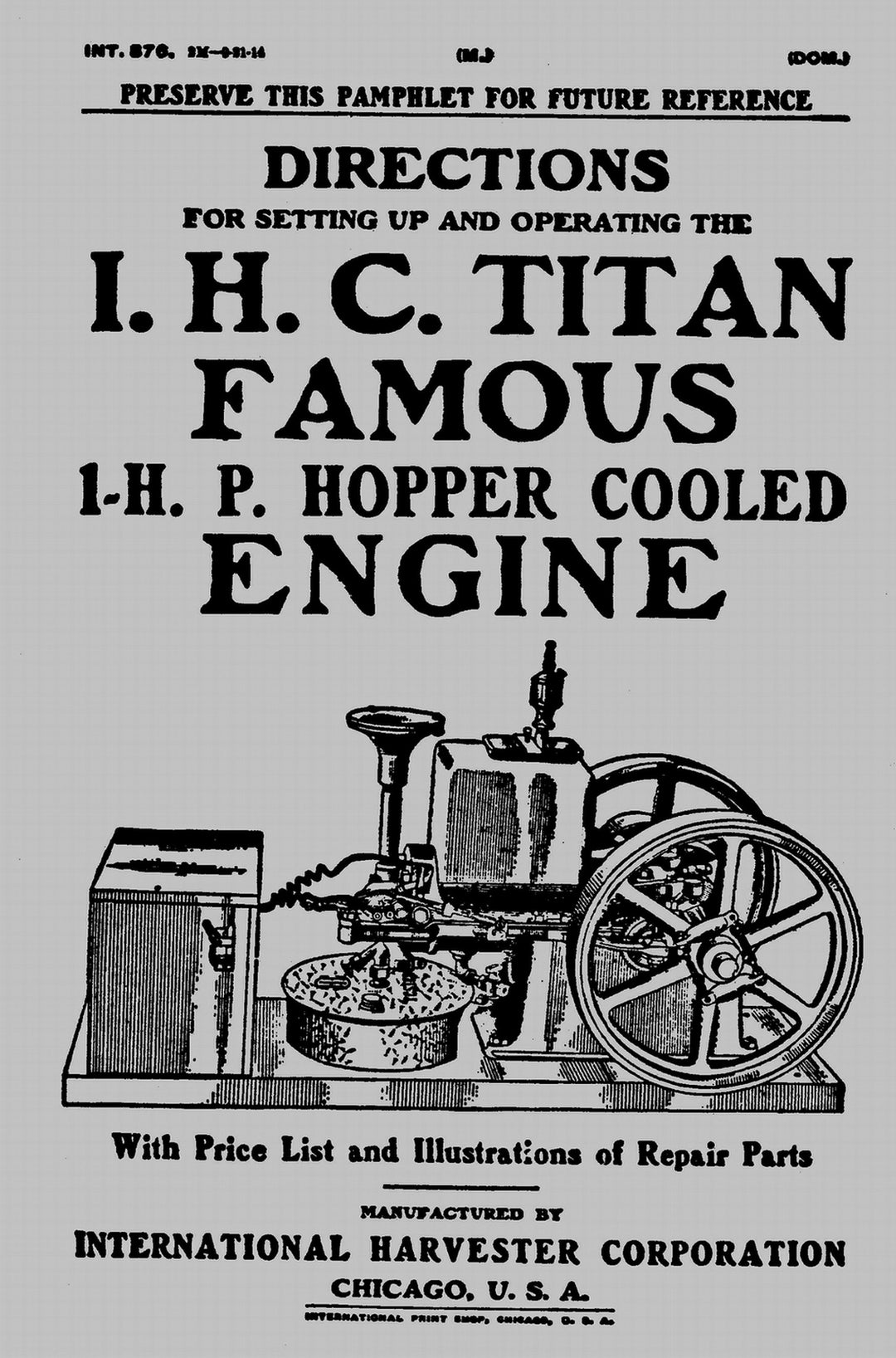 IHC Titan Famous 1 HP Hopper Cooled Engine Manual - Etsy