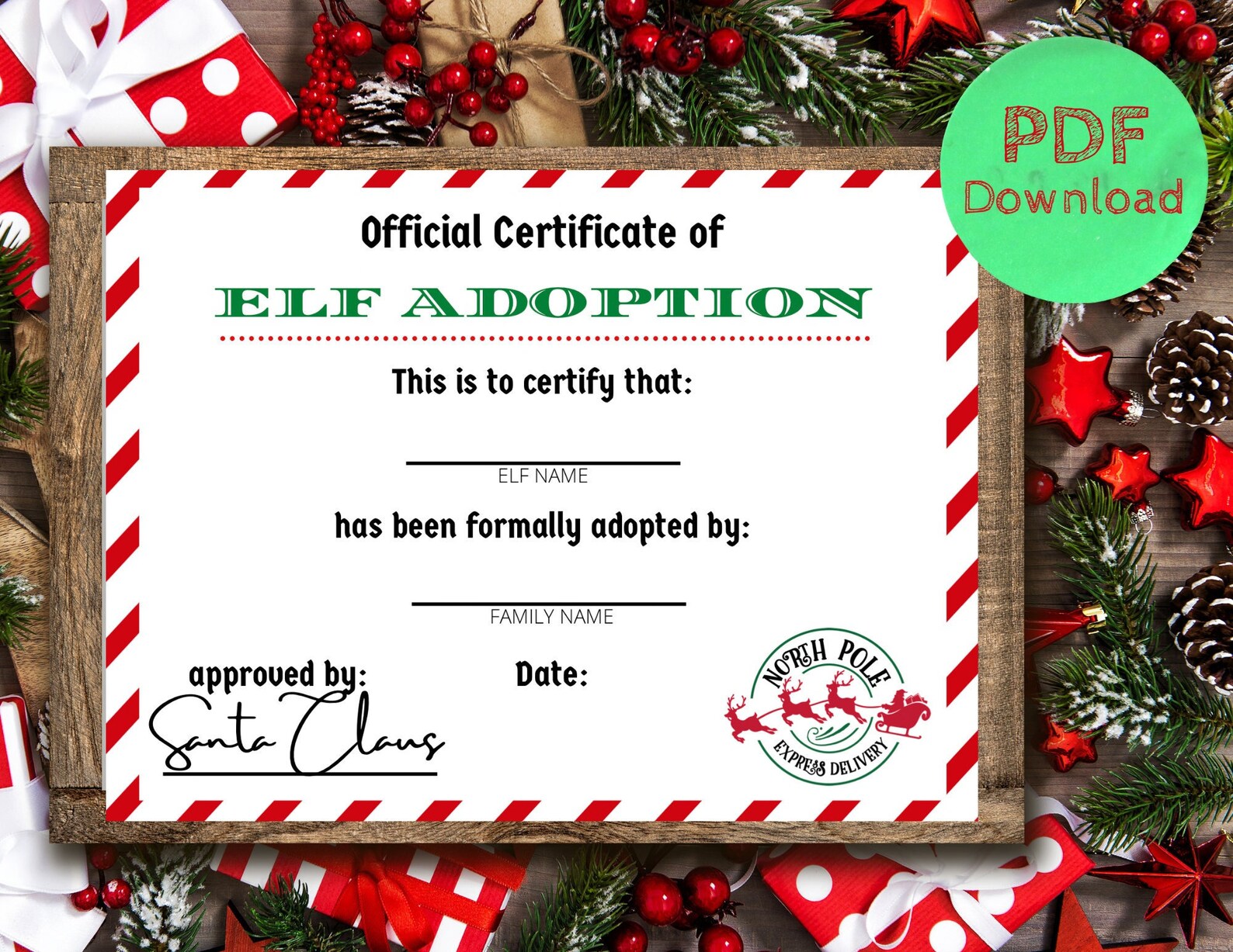 Printable Elf Certificate of Adoption, Elf Adoption Letter, Elf ...