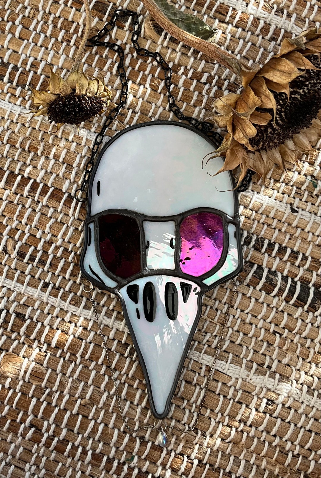 Glass Raven Skull Suncatcher | Stained Glass - Etsy