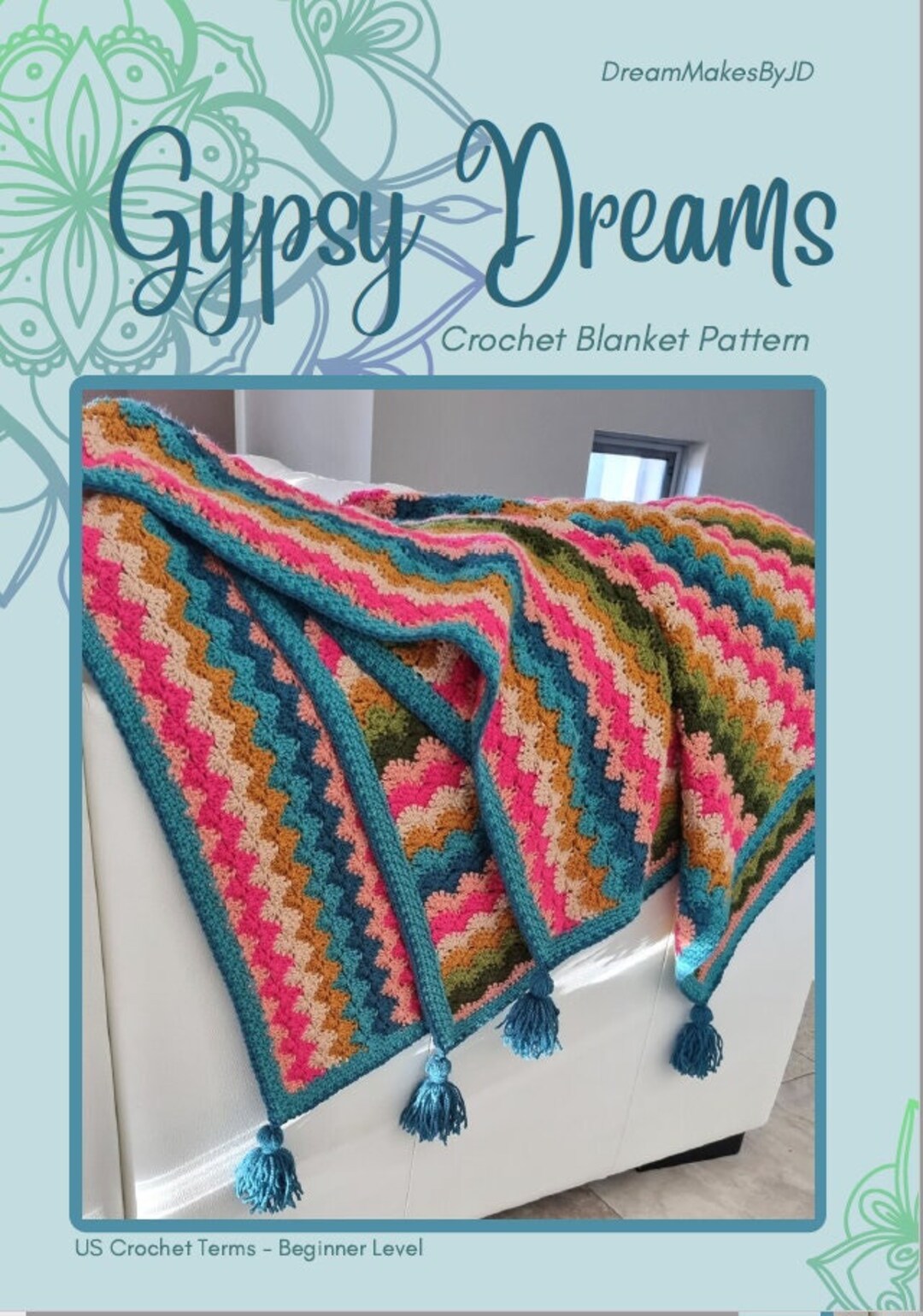 Crochet Blanket PATTERN- Gypsy Dreams Beginner Level PDF (38 Page E ...