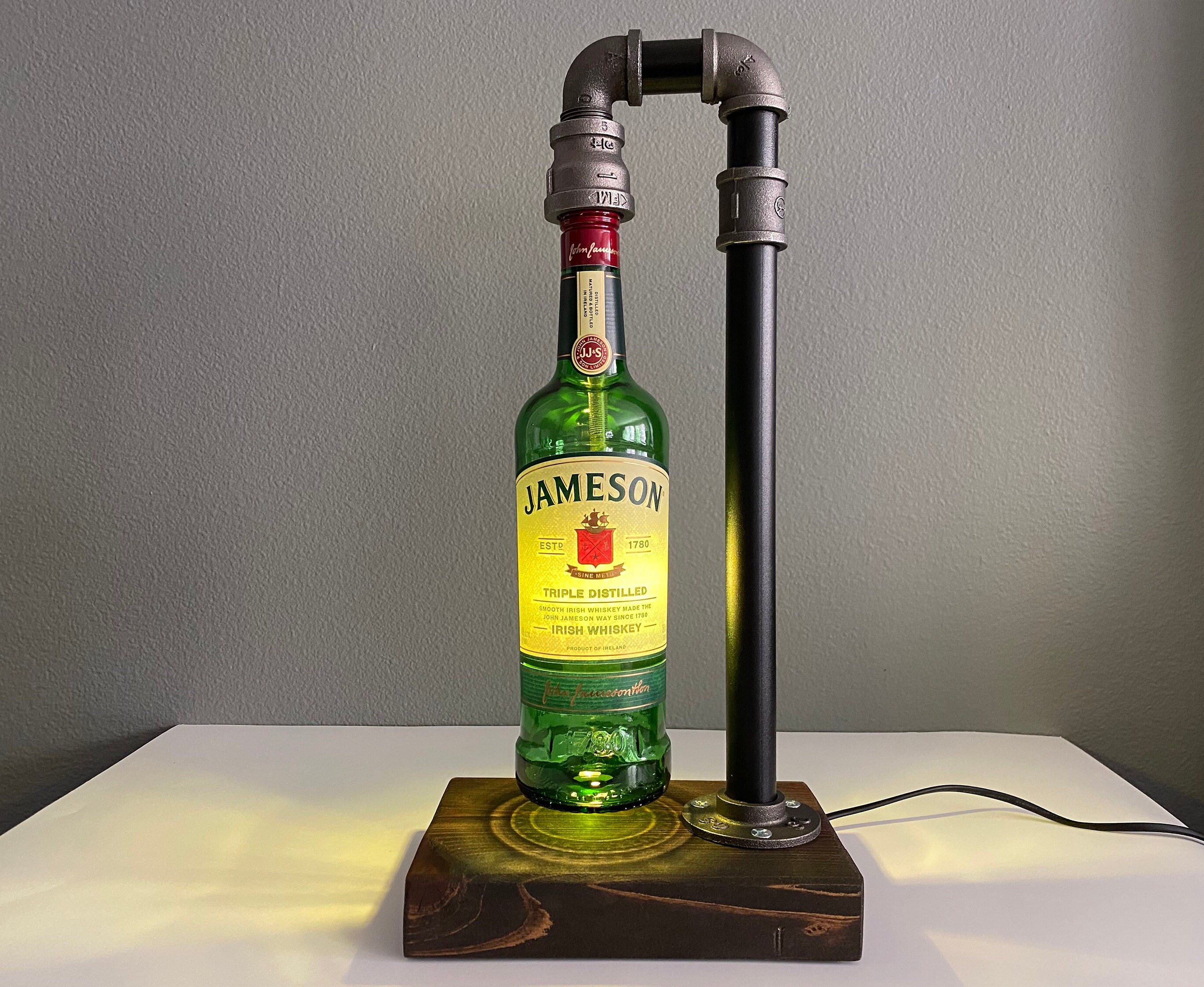 Jameson Lamp, Liquor Bottle Light, Iron Pipe Lamp, Man Cave Decor, Home ...