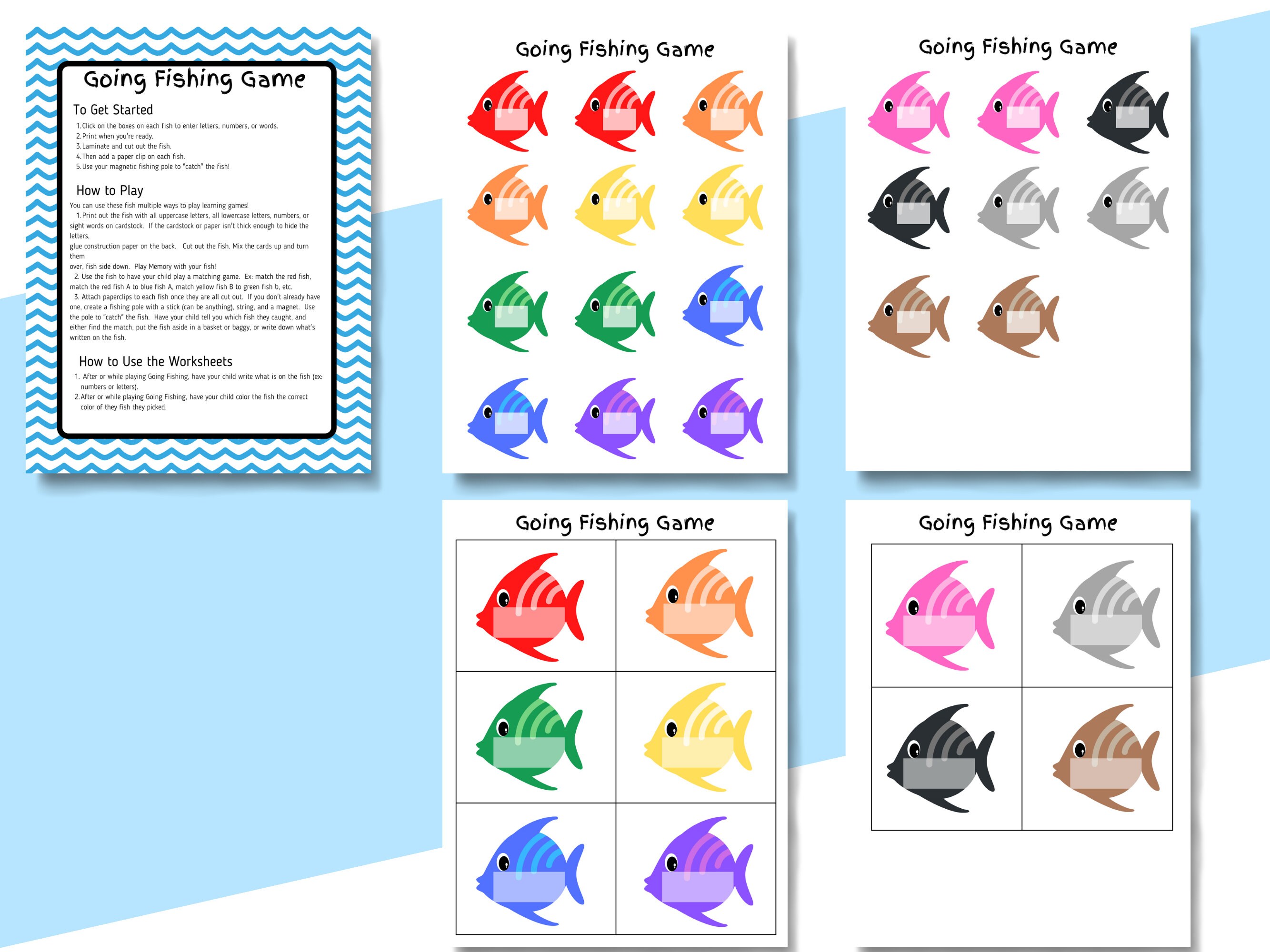 Fishing Game for Kids Editable Printable, Magnetic Fishing Game for ...