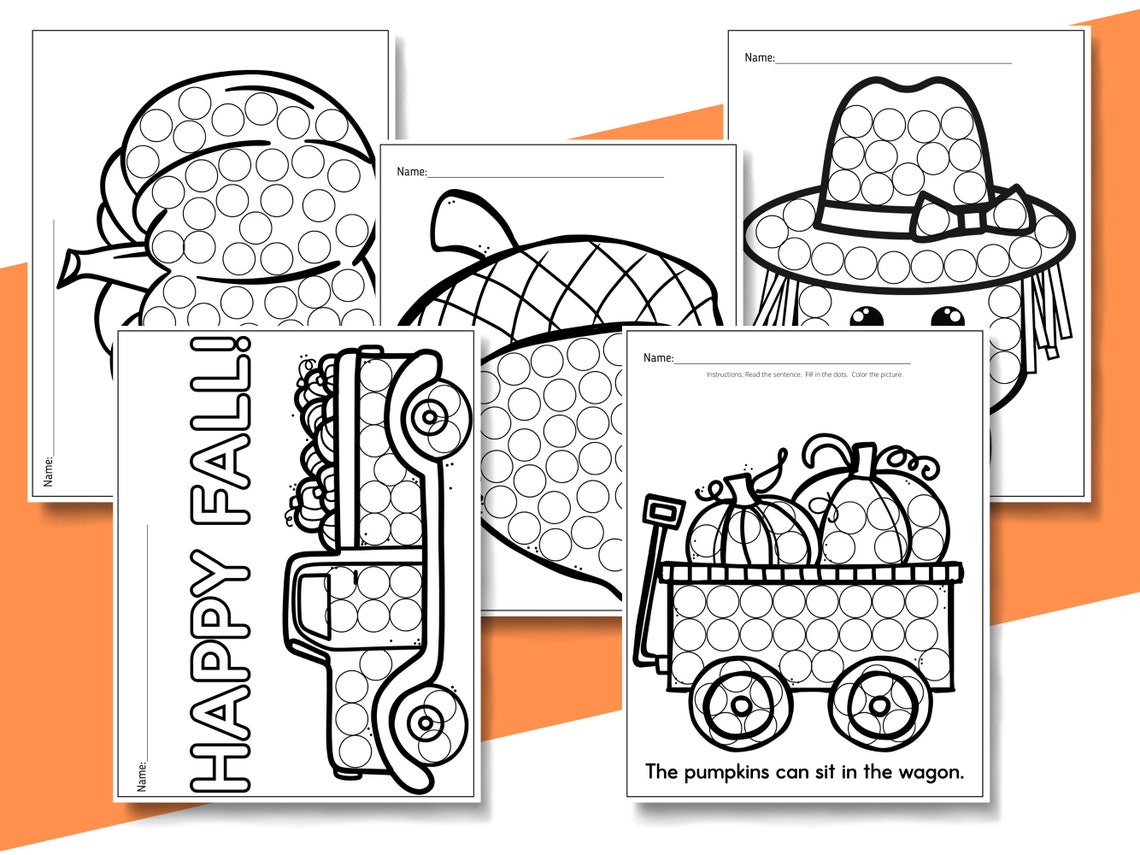 Fall Themed Dot Coloring Pages, Dot Marker Coloring Page, Do-a-dot Page ...