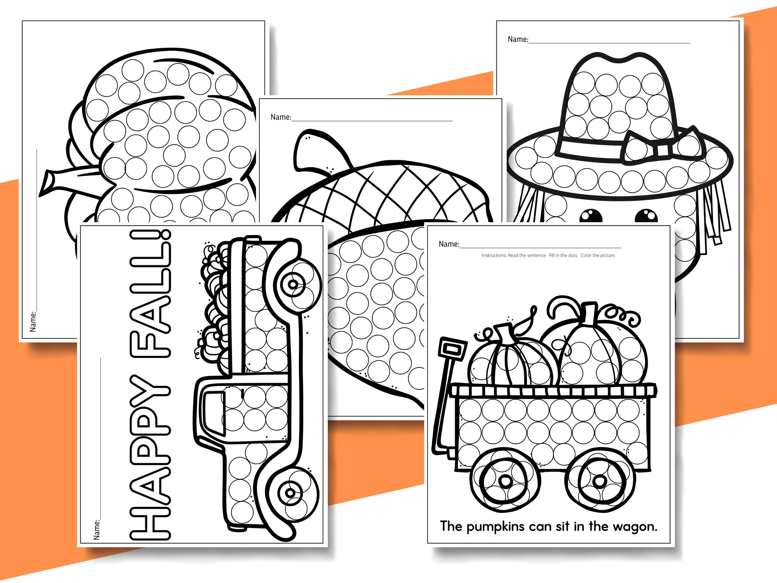 Fall Themed Dot Coloring Pages, Dot Marker Coloring Page, Do-a-dot Page ...