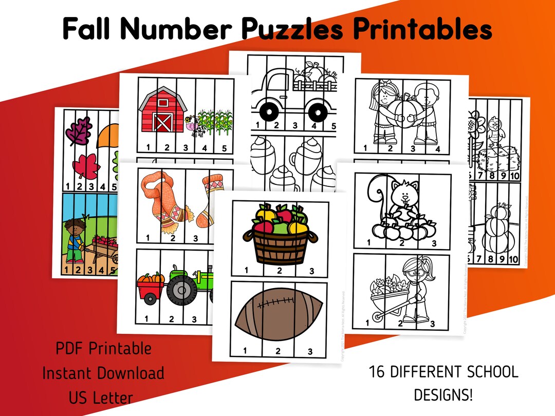 Fall Number Order Puzzle Printables for Toddlers, Preschool, Pre-k, and ...
