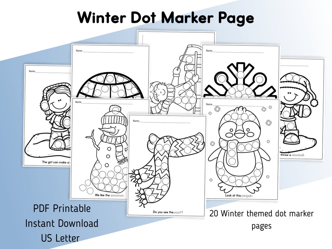 Winter Themed Dot Marker Printables, Do-a-dot Printable, Winter Dot ...